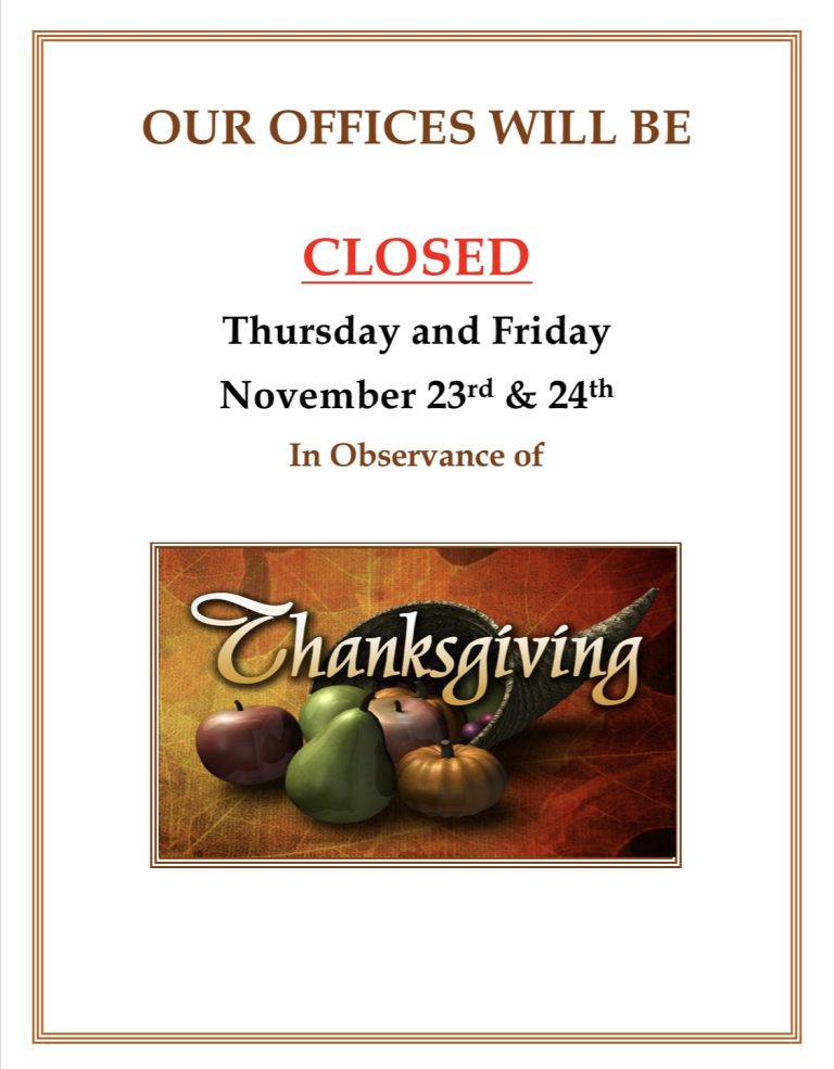 Office CLOSED For THANKSGIVING NVCCF
