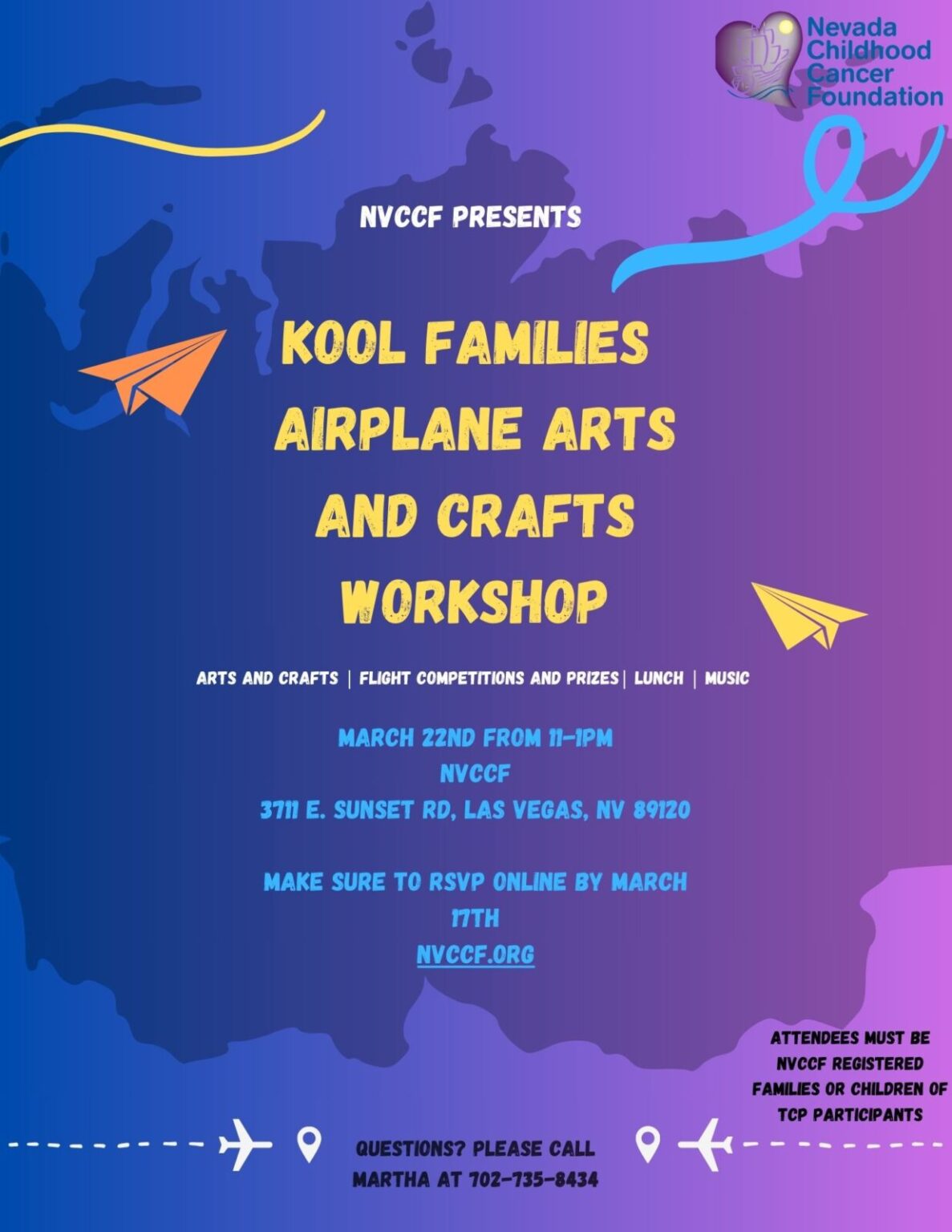Kool Families “Airplane Arts & Crafts Workshop” ~ MUST RSVP! – NVCCF